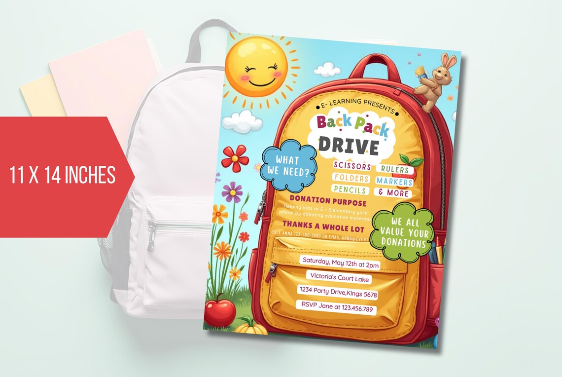 EDITABLE Backpack Drive Flyer, Back to School, First Day School ...