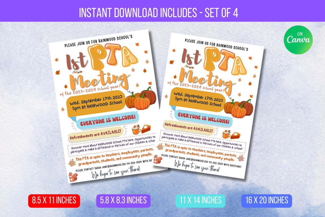 EDITABLE PTA Meeting Handout Flyer School Information Meeting - Etsy