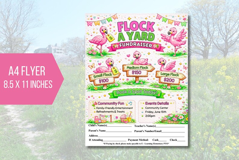 EDITABLE Flock A Yard Fundraiser Flyer, Flamingo Flocking Invitation ...
