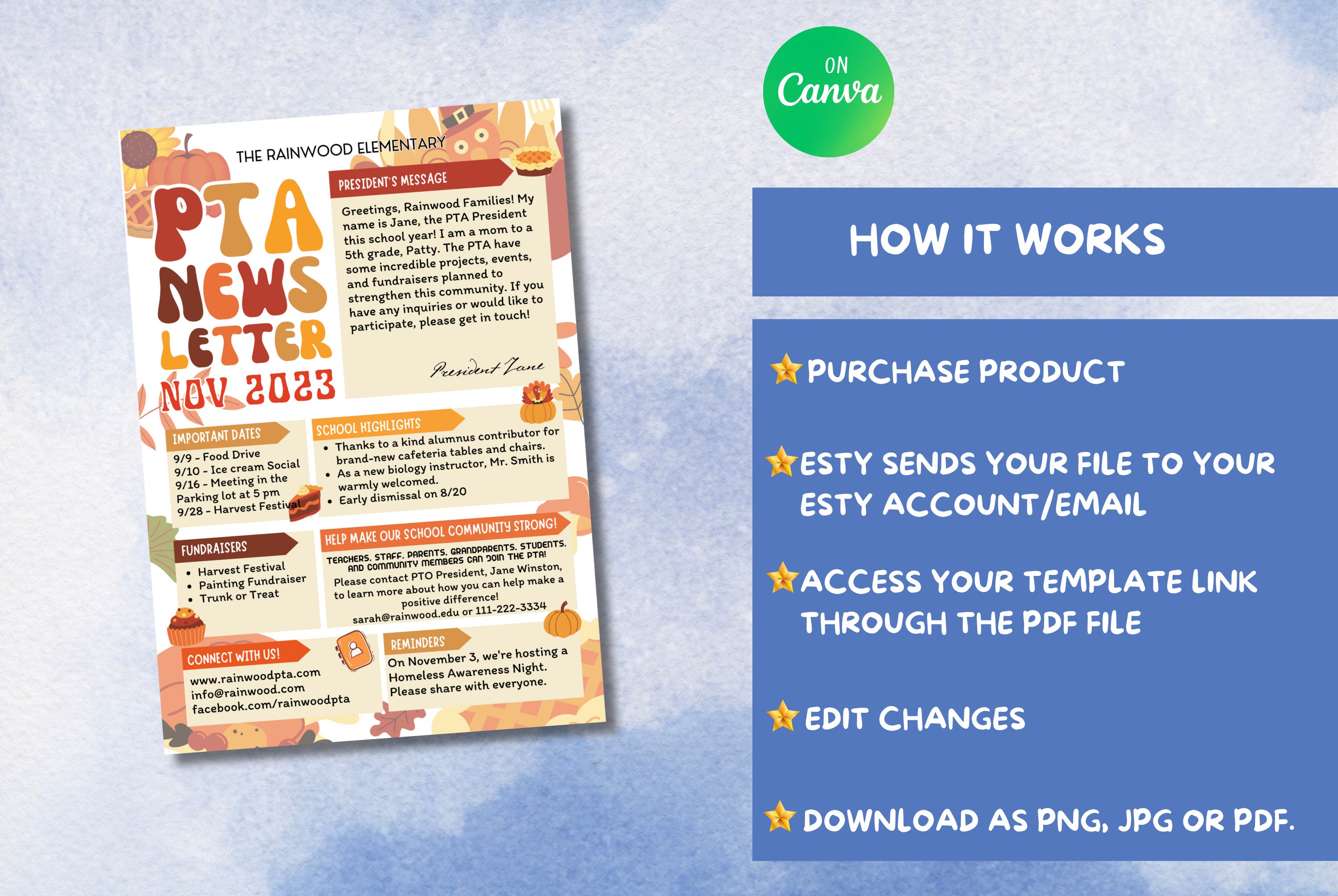 EDITABLE November PTA Newsletter Flyer Template Printable - Etsy