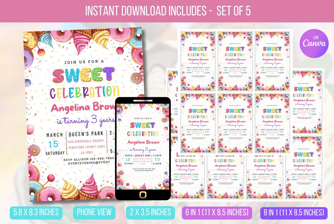 EDITABLE Sweets Candy Invitation, Sweet Candy Birthday Invite, Birthday ...