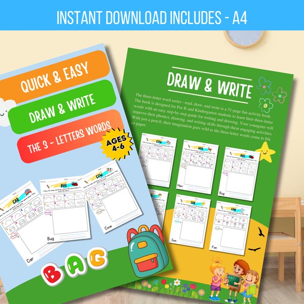 Three Letter Word Worksheet - Etsy