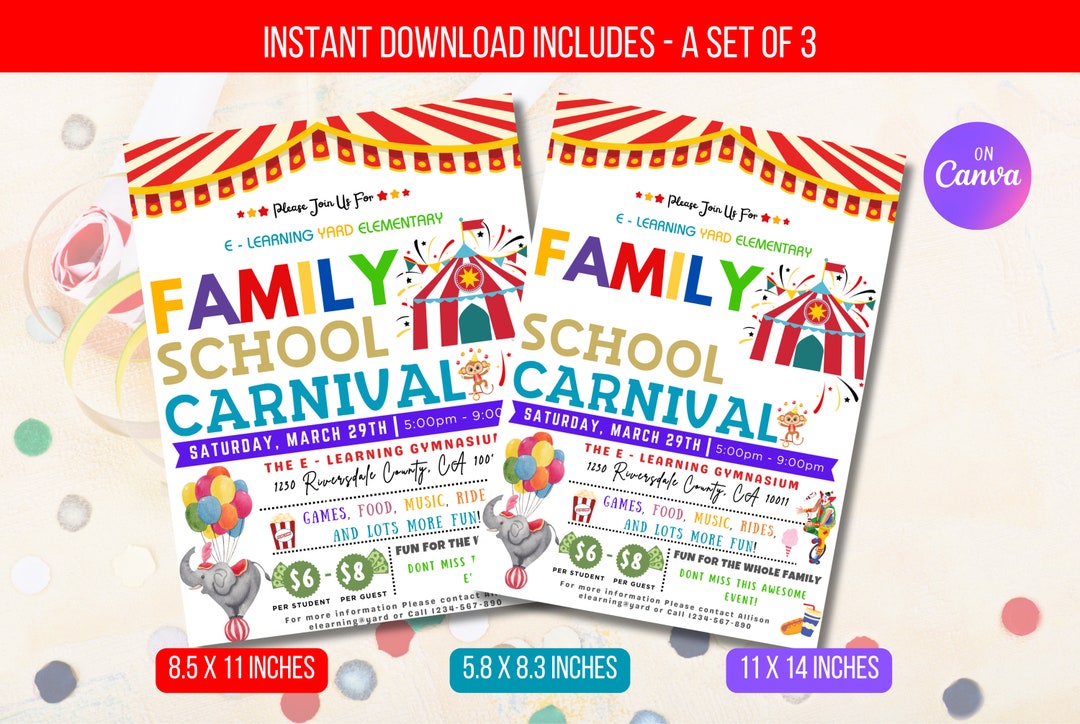 EDITABLE Family School Carnival Flyer, Printable PTA PTO Flyer, School ...