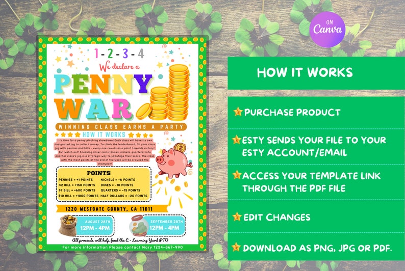 EDITABLE Penny War Fundraiser Flyer, Printable School Fundraiser Event ...