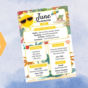EDITABLE June Newsletter Template, Classroom Printable Handout Flyer ...
