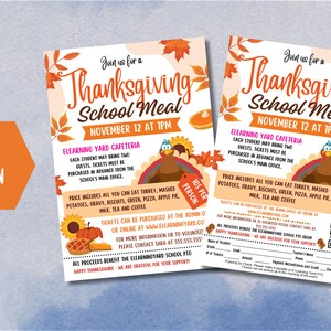 EDITABLE Thanksgiving School Meal Flyer Set, Thanksgiving Dinner Event ...