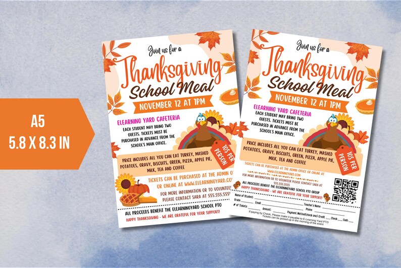 EDITABLE Thanksgiving School Meal Flyer Set, Thanksgiving Dinner Event ...