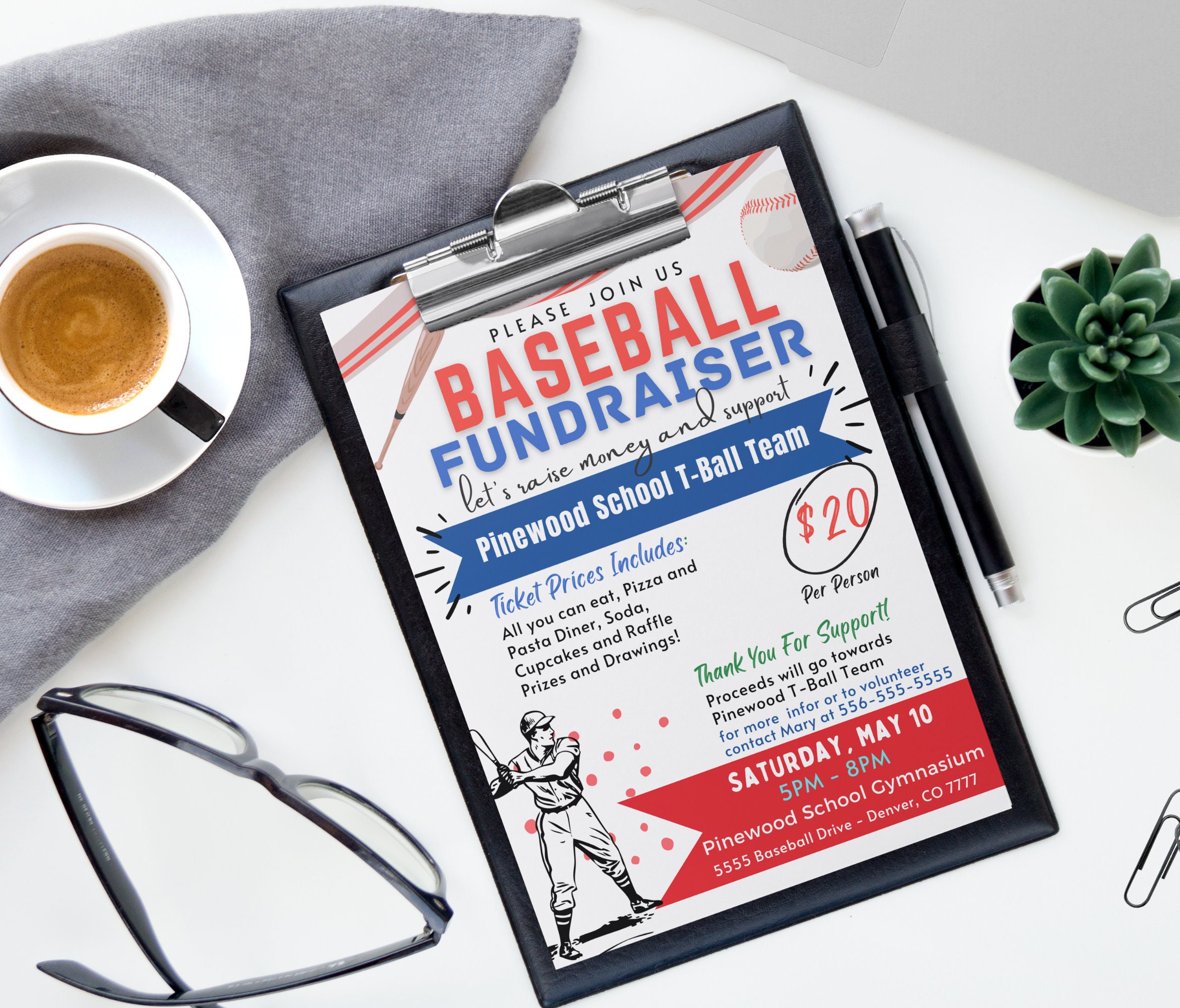 EDITABLE Baseball Fundraiser Flyer, School Benefit Poster, School ...