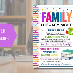 EDITABLE Family Literacy Night Flyer, PTO PTA Reading Book Sale School ...