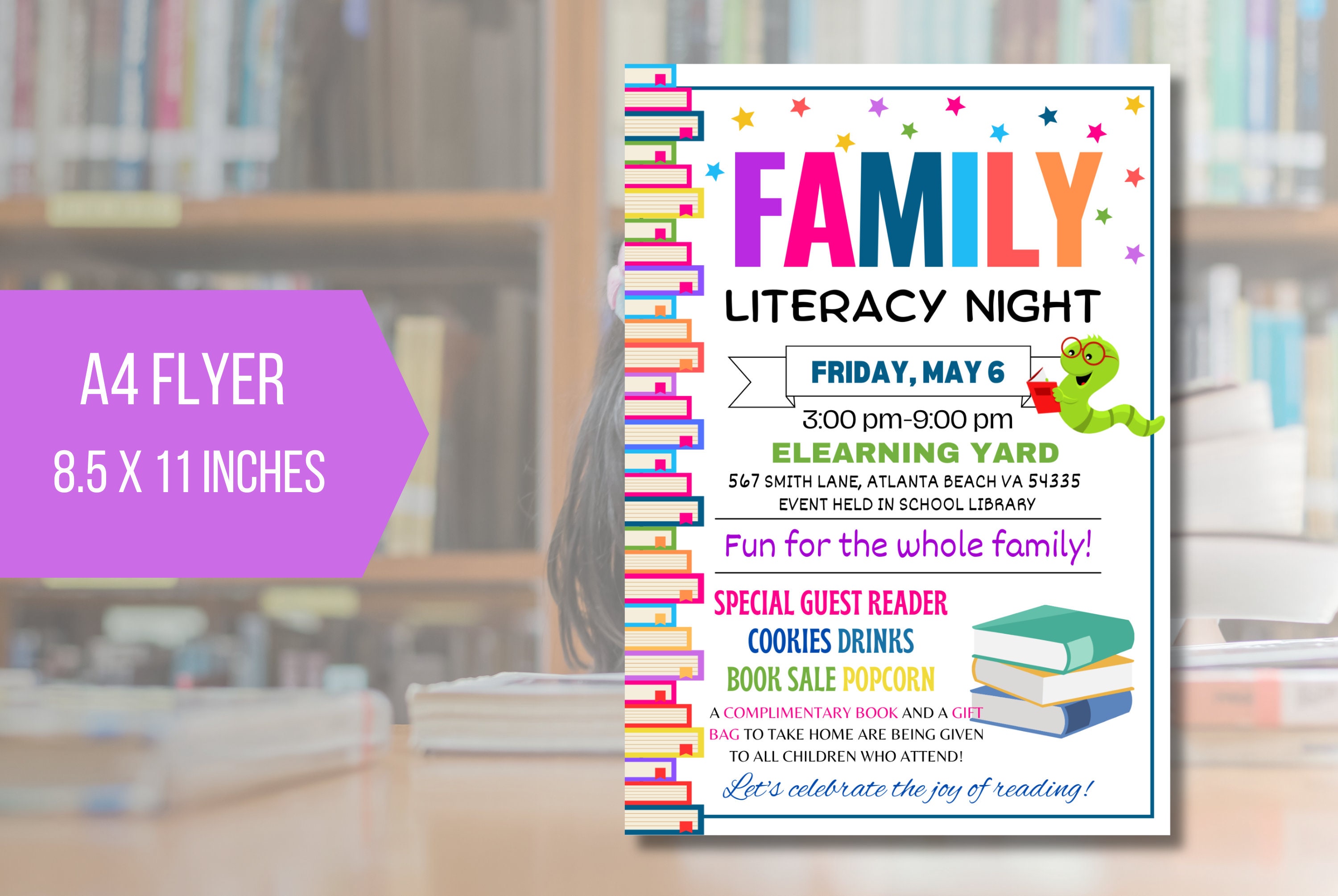 EDITABLE Family Literacy Night Flyer, PTO PTA Reading Book Sale School ...