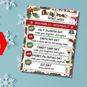 EDITABLE Christmas Spirit Week Flyer, Itinerary Schedule School Poster ...