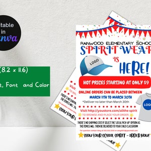 School Spirit Wear Fundraiser Flyer, Clothing T-shirt Sale, Printable ...