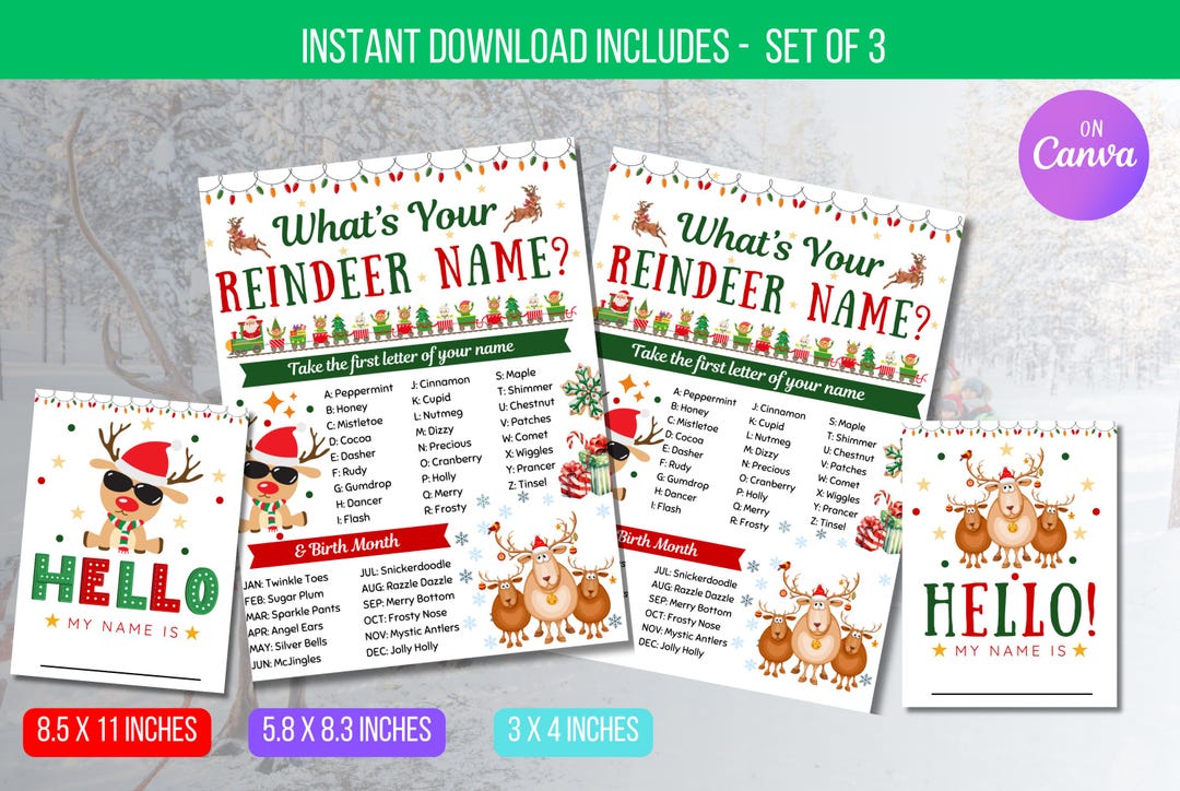 EDITABLE What's Your Reindeer Name Game, Christmas Party Activity With ...