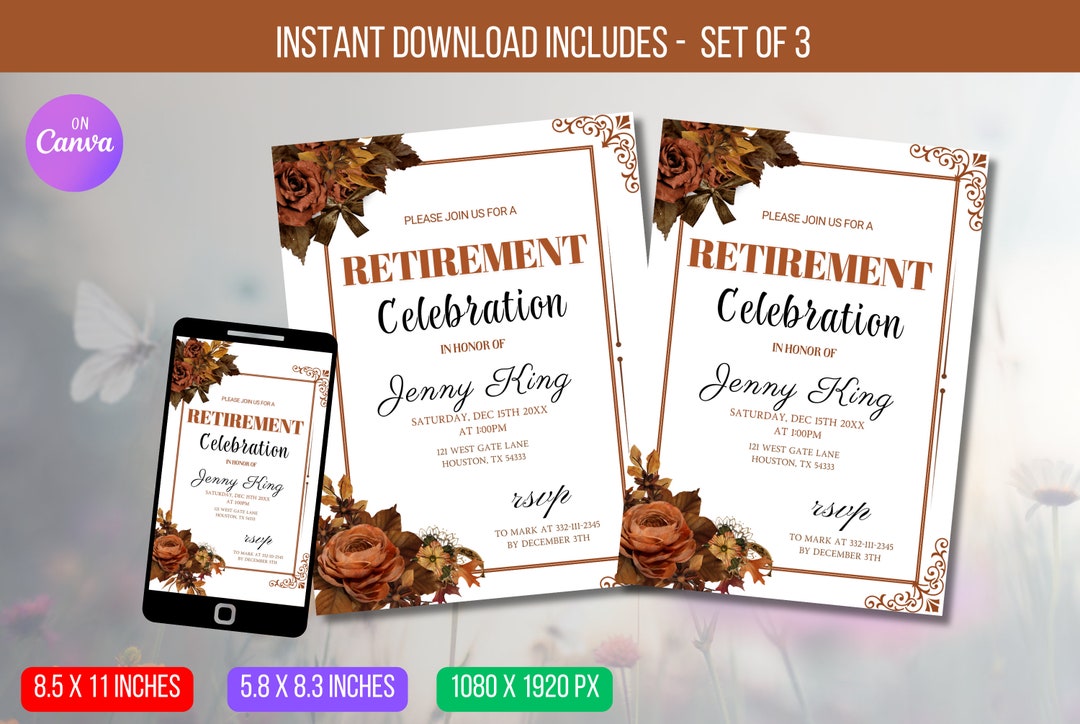 EDITABLE Retirement Celebration Template Modern Retirement Party Invite ...