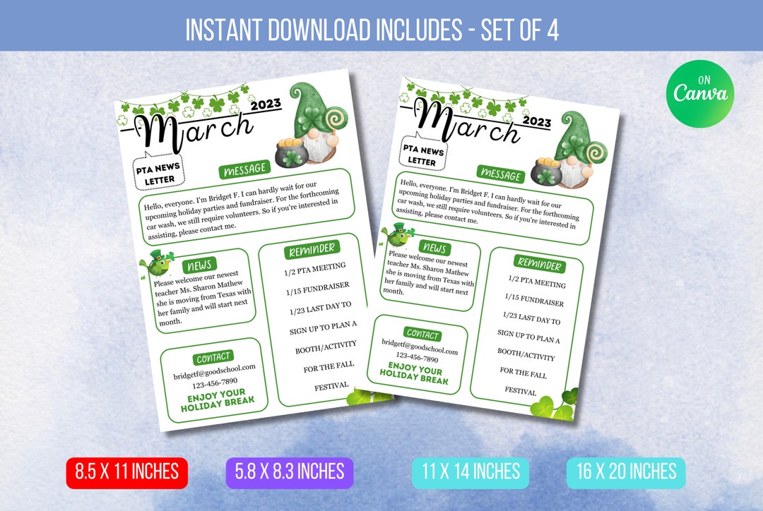 EDITABLE March Newsletter Template, Classroom Printable Handout Flyer ...