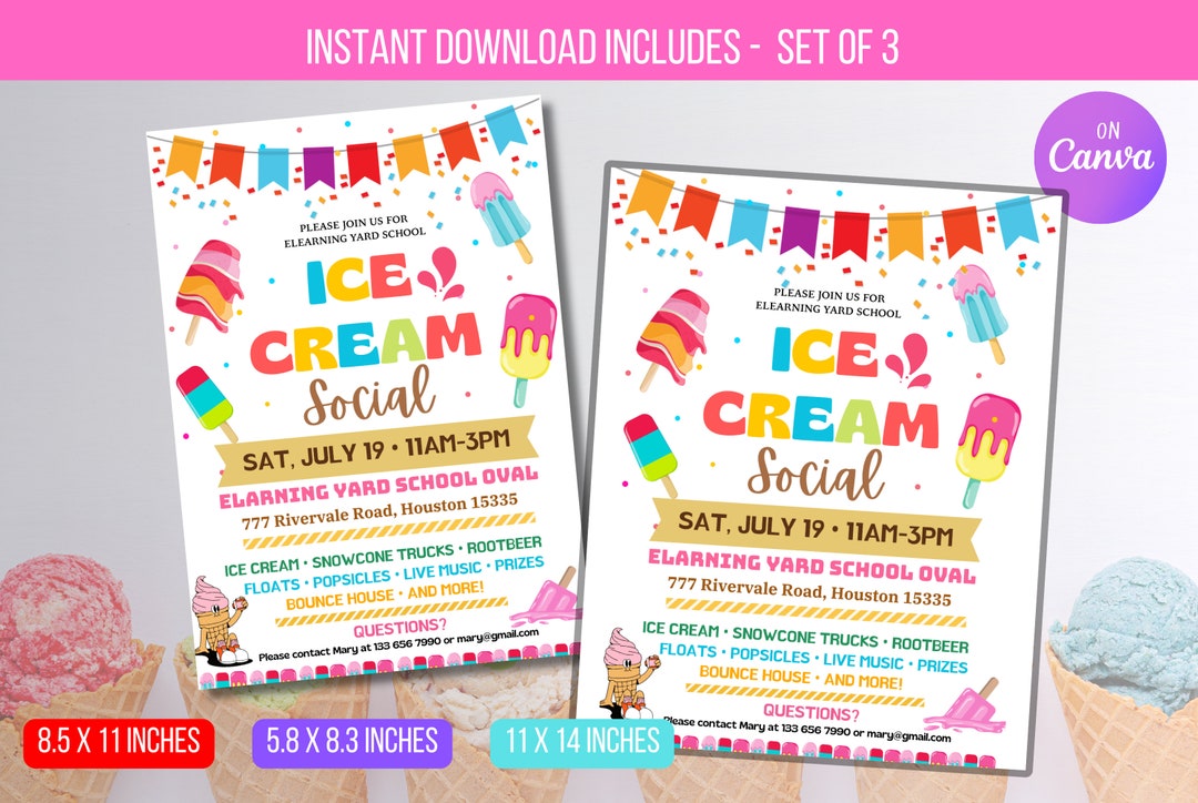 EDITABLE Ice Cream Social Flyer, School Appreciation Week, Ice Cream ...