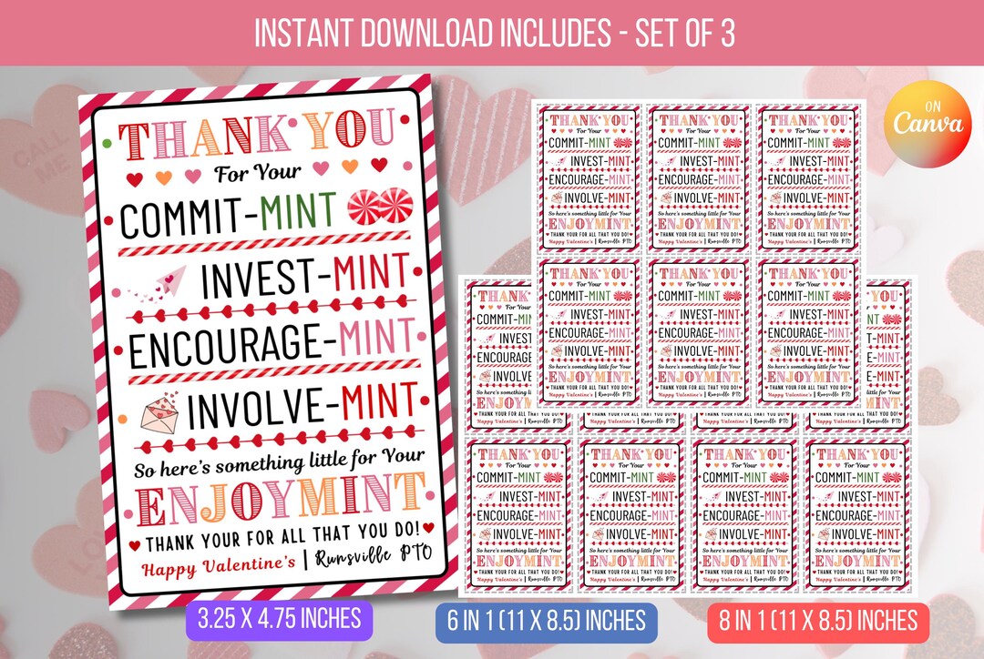 EDITABLE Valentine Thank You Mint Tags, Thank You for Your Commitment ...