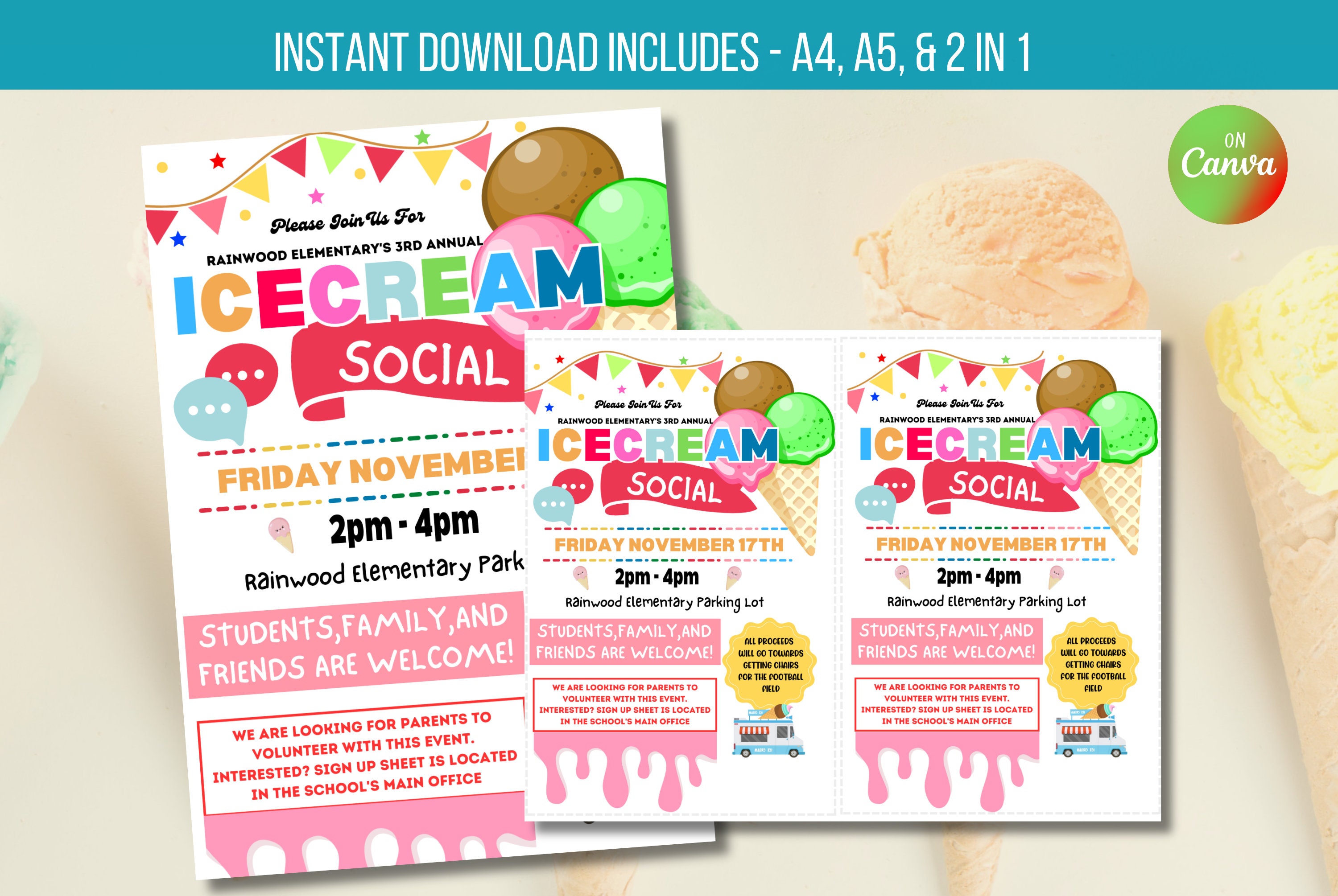 EDITABLE Ice Cream Social Flyer School Appreciation Week Ice - Etsy