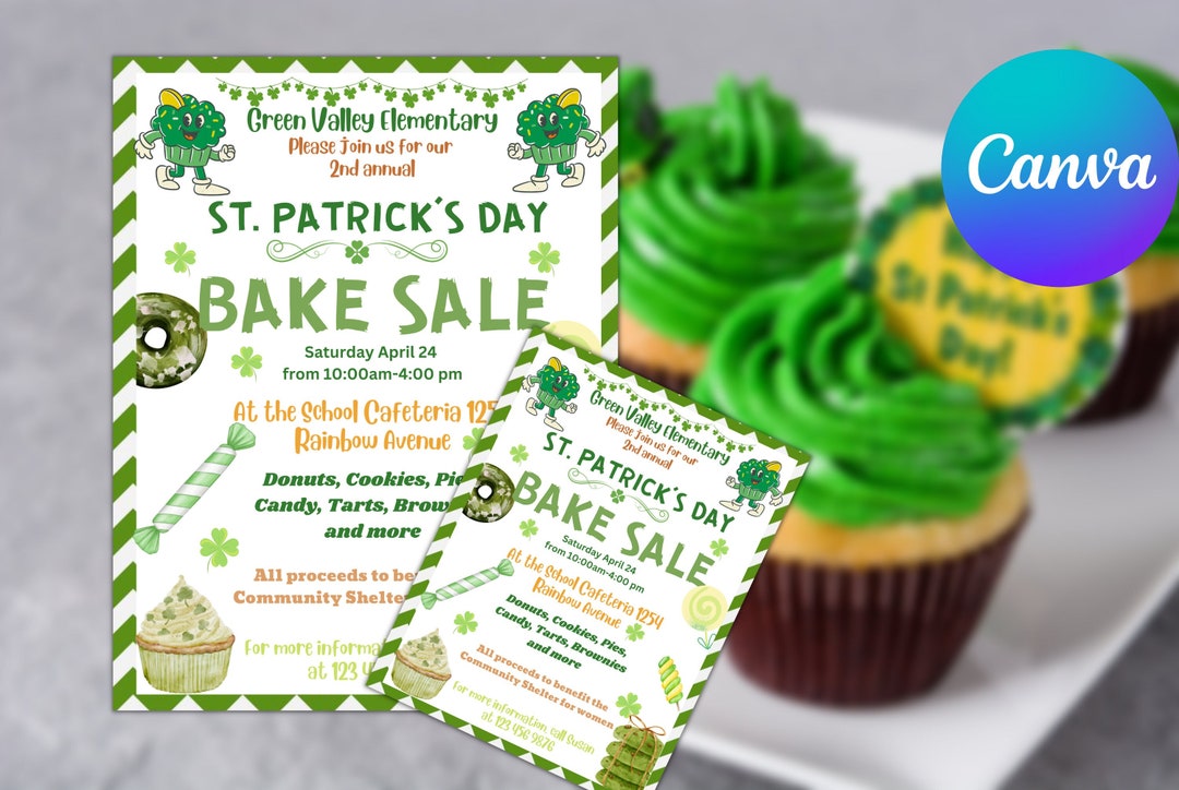 EDITABLE St. Patrick's Day Bake Sale Flyer,st Patrick's Day Bake Sale ...