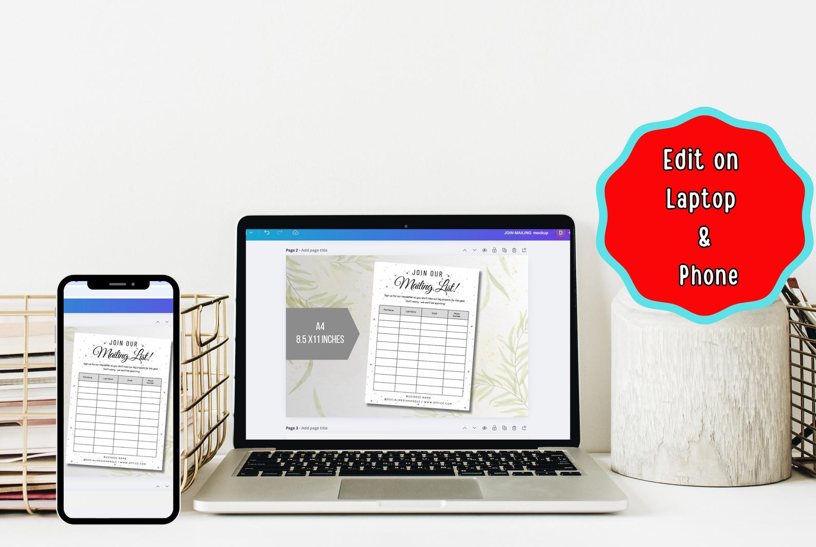 EDITABLE Mailing List Template, Email Address List Sign up Sheet, Small ...