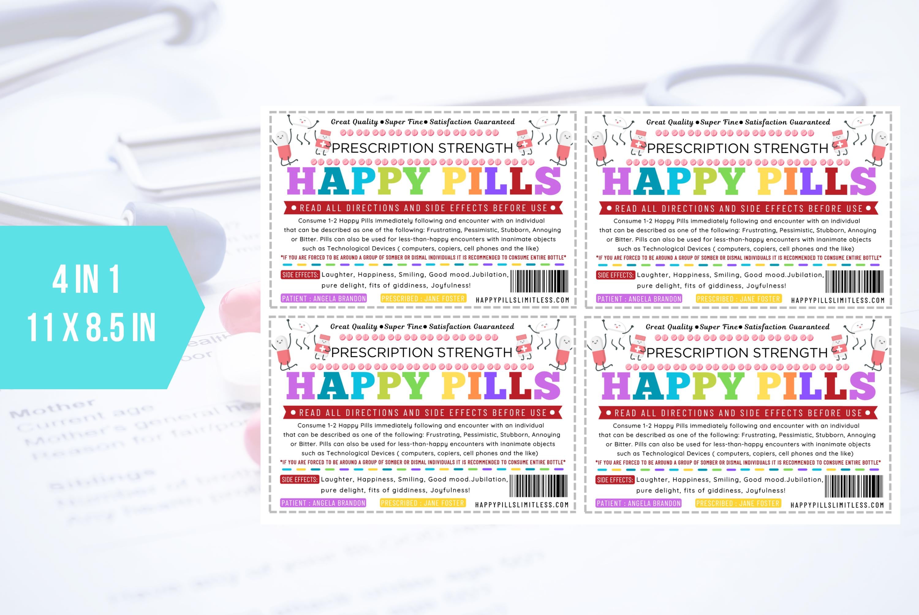 EDITABLE Happy Pills Label, Funny Gag Gift Professional Office Gift ...