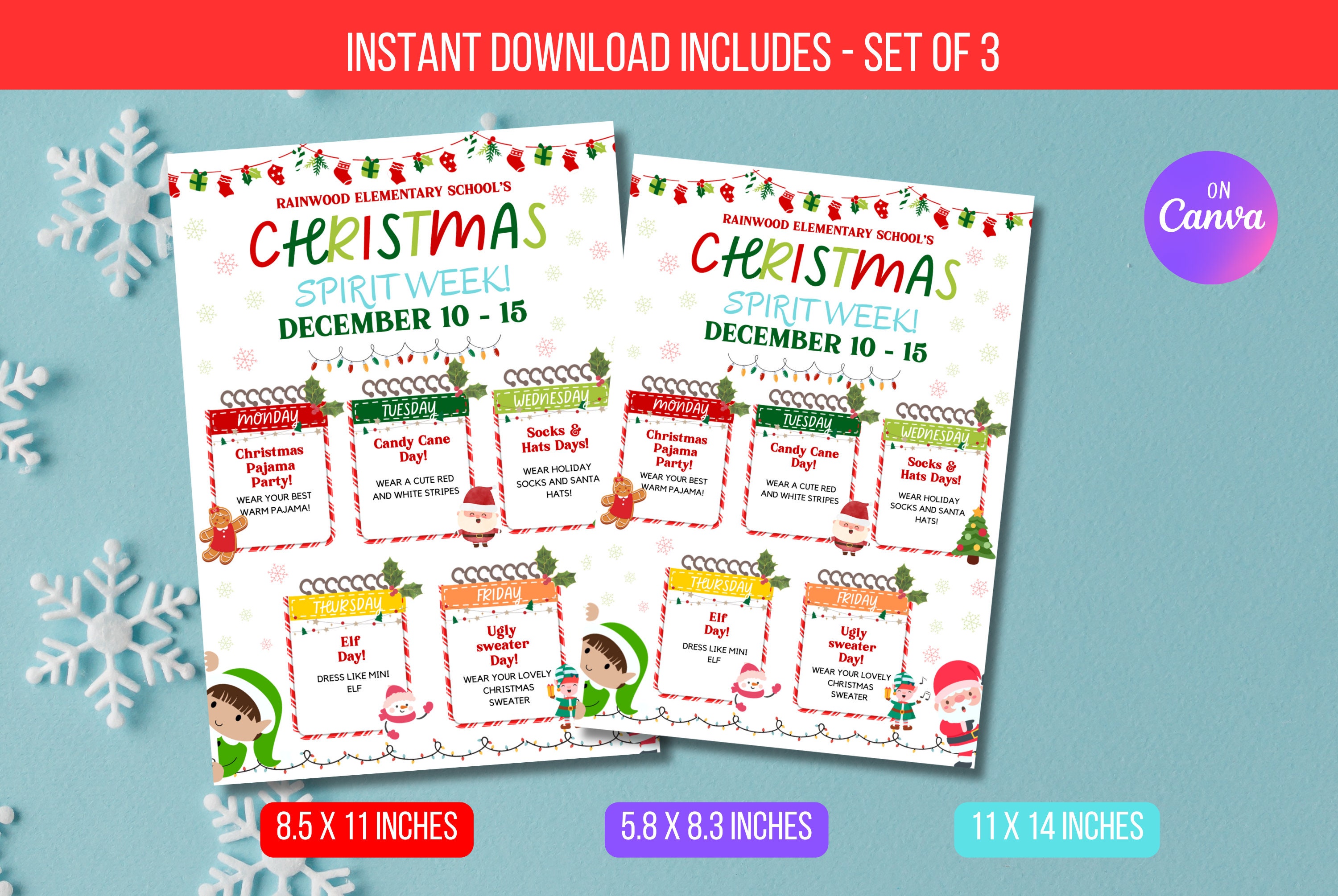 EDITABLE Christmas Spirit Week Flyer, Itinerary Schedule School Poster ...