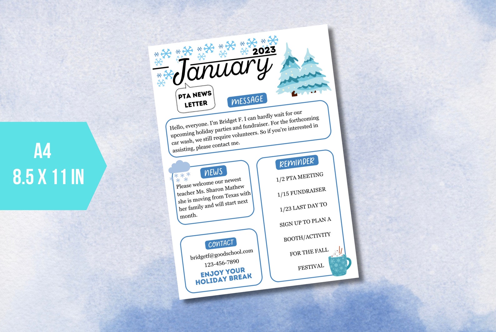 EDITABLE January Newsletter Template, Classroom Printable Handout Flyer ...
