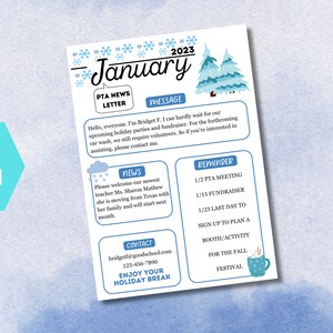 EDITABLE January Newsletter Template, Classroom Printable Handout Flyer ...