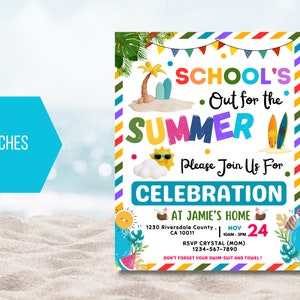 EDITABLE School's Out for Summer Party Invite, End of School Party ...