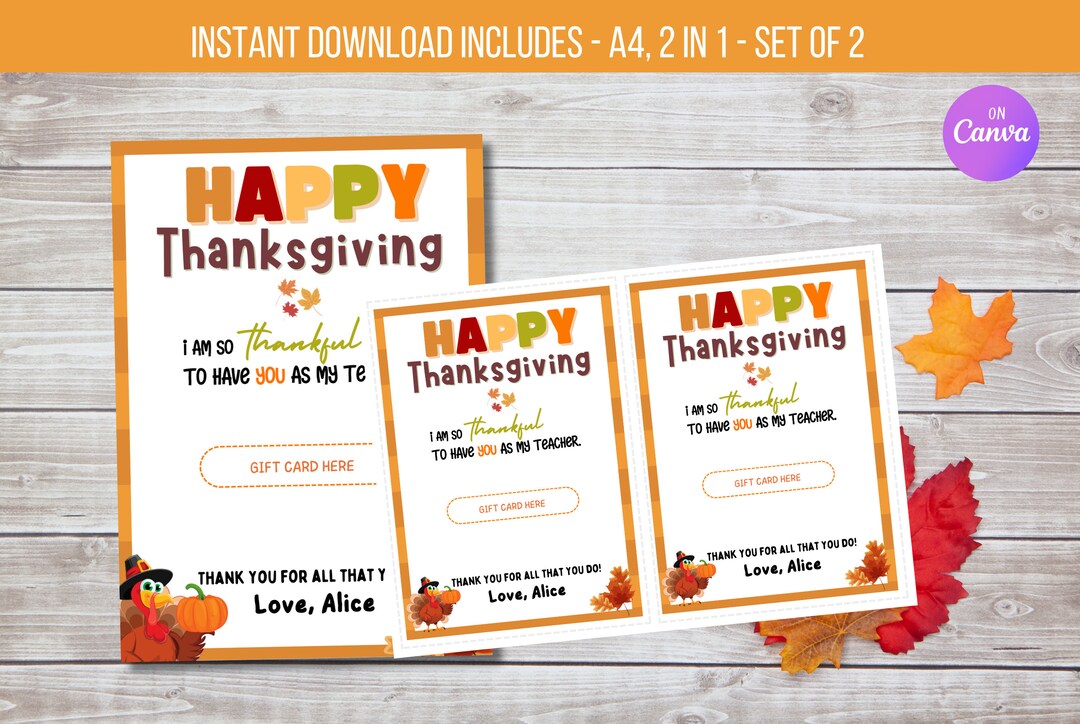 EDITABLE Happy Thanksgiving Gift Card, Teacher Staff Nurse Employee ...