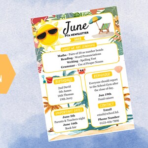 EDITABLE June Newsletter Template, Classroom Printable Handout Flyer ...
