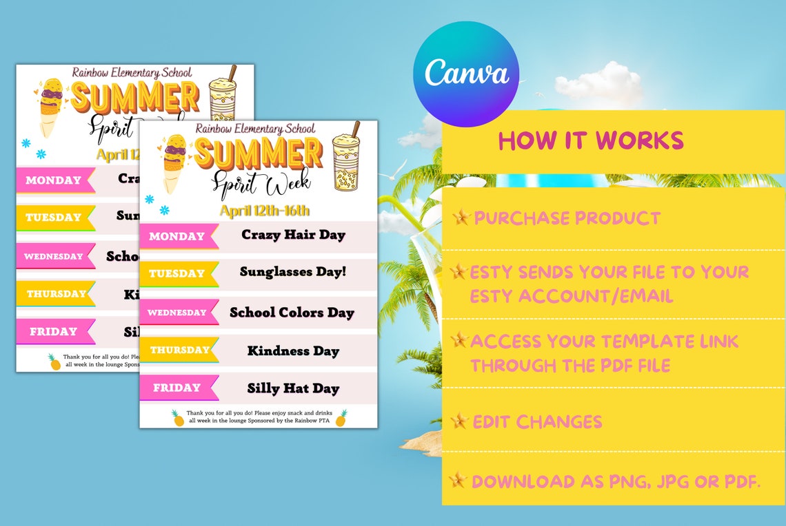Summer Spirit Week Editable Itinerary Schedule | Printable DIY Spirit ...