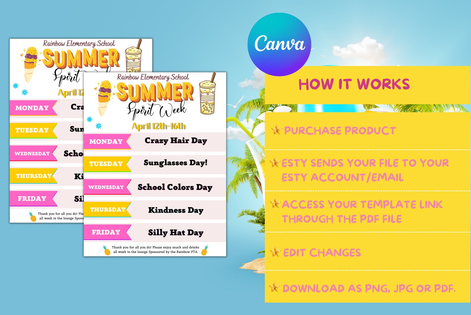 Summer Spirit Week Editable Itinerary Schedule Printable DIY - Etsy