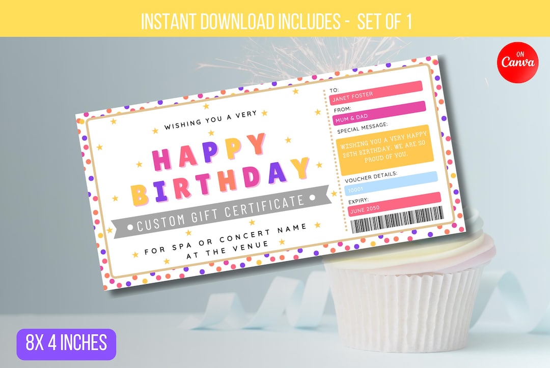 EDITBALE Printable Birthday Voucher, Birthday Gift Ticket, Birthday ...