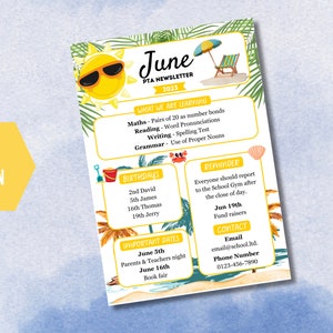 EDITABLE June Newsletter Template, Classroom Printable Handout Flyer ...