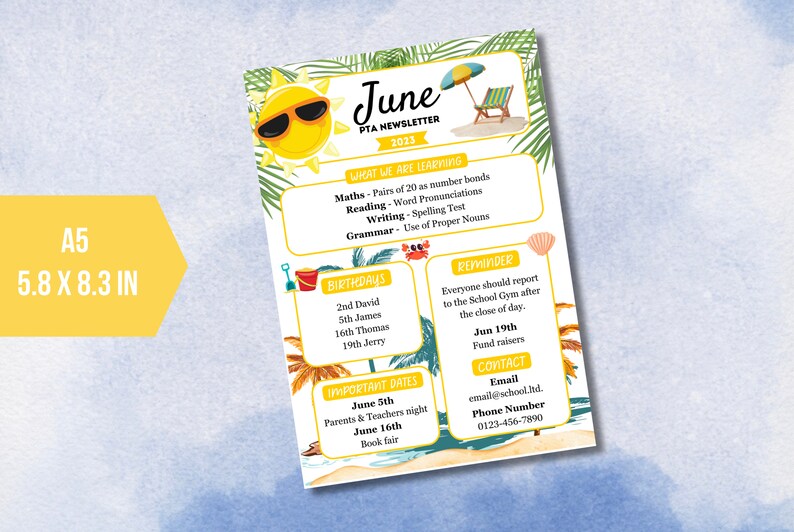 EDITABLE June Newsletter Template, Classroom Printable Handout Flyer ...