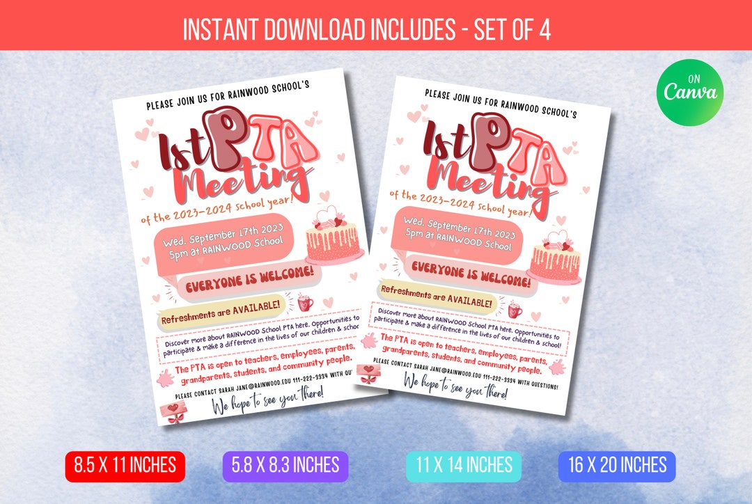 EDITABLE PTA Meeting Handout Flyer, School Information Meeting Flyer ...