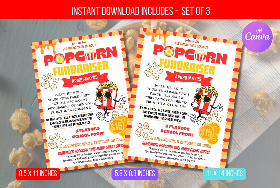 EDITABLE Popcorn Fundraiser Flyer Template, Non Profit Event Poster ...