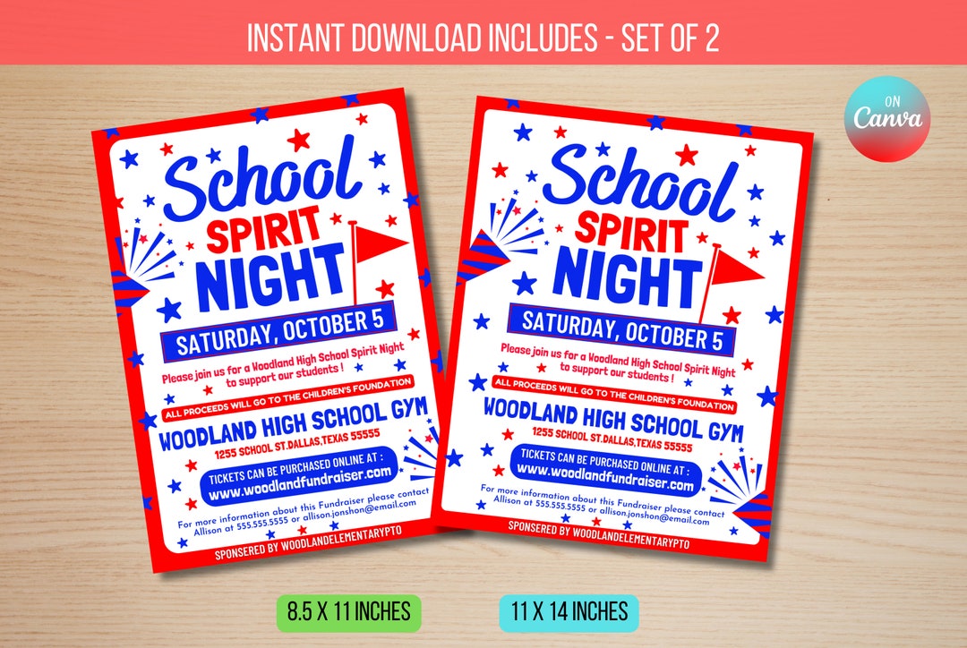 Editable School Spirit Flyer, School Spirit Night Party, Spirt Night ...