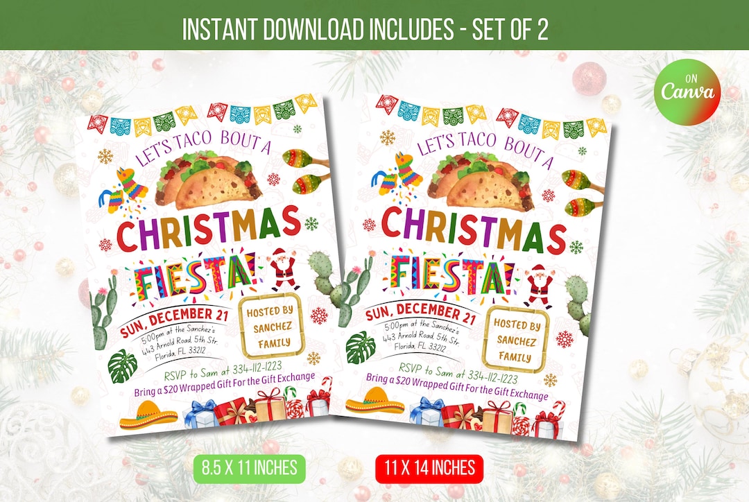 EDITABLE Mexican Fiesta Christmas Party Invite, Holiday Taco Bout a ...