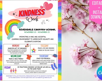 Kindness Week Itinerary Flyer, Diversity Inclusion, Printable Editable ...