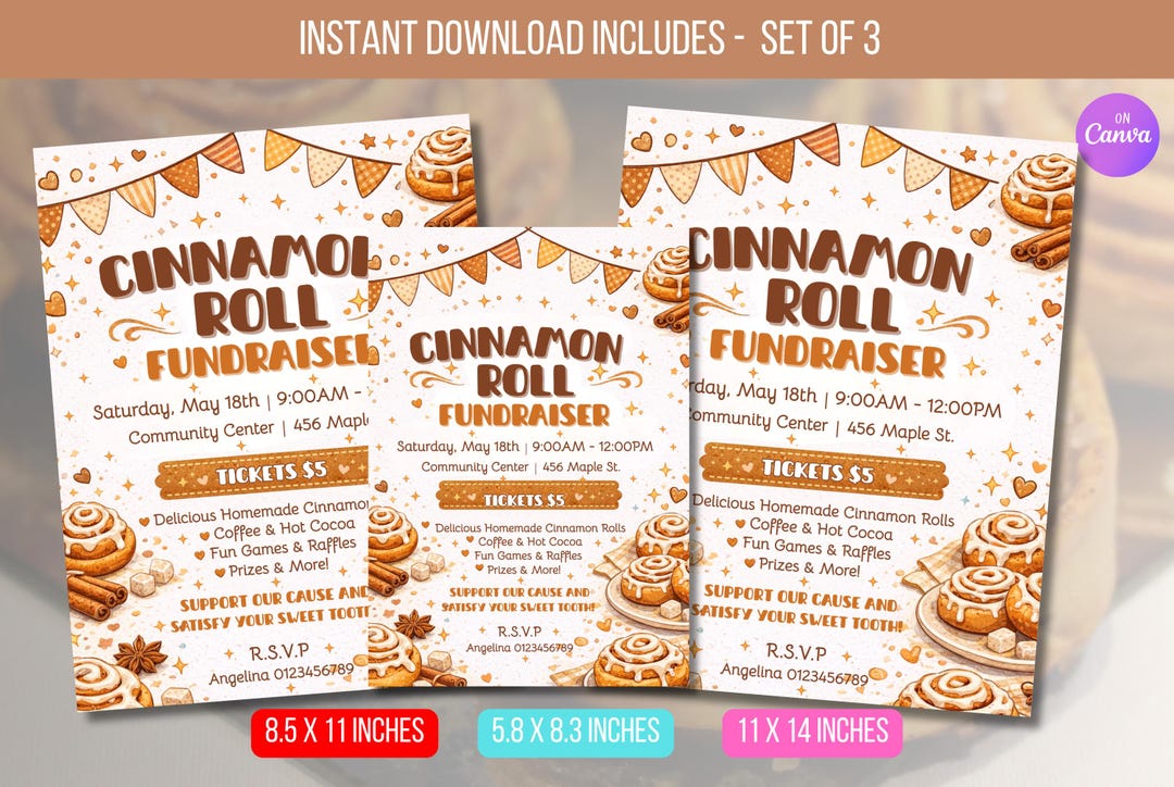 EDITABLE Cinnamon Roll Fundraiser Flyer, Cinnamon Buns School Church ...