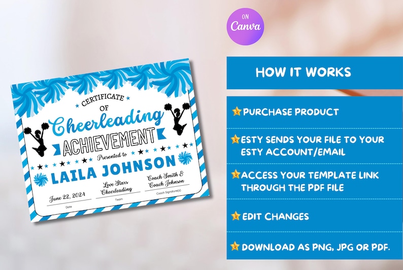 EDITABLE Cheerleader Certificate, Cheer Certificates Sports Award ...