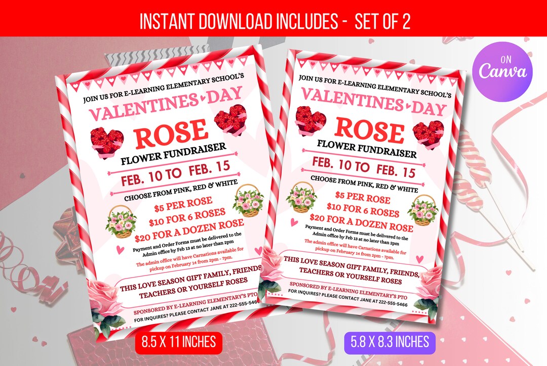 EDITABLE Valentines Day Carnation Flower Fundraiser Flyer, Fundraiser ...