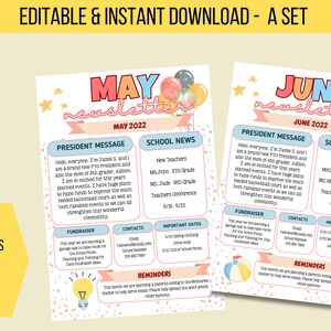 EDITABLE Monthly Newsletter Template Set, Classroom Printable Handout ...
