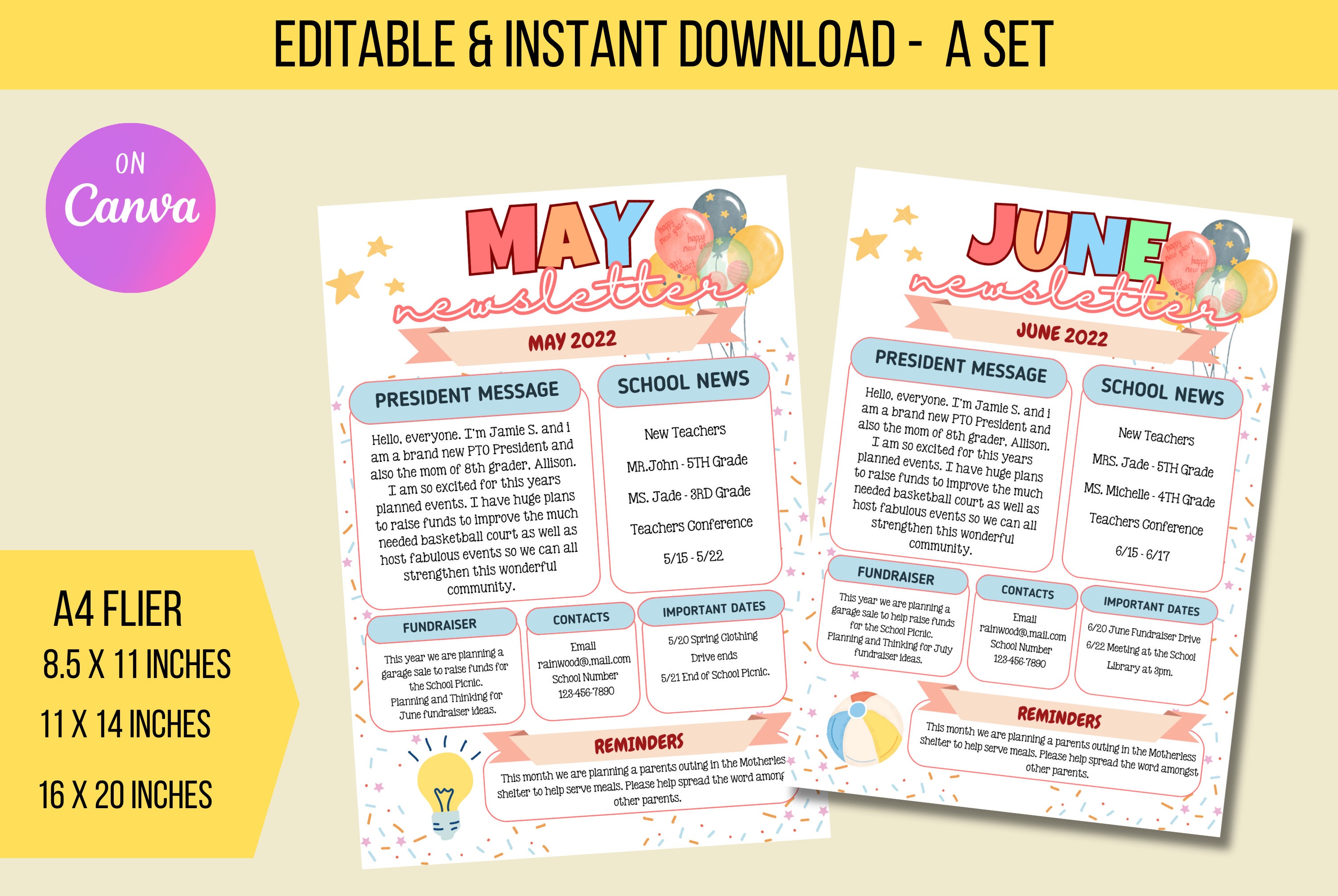 EDITABLE Monthly Newsletter Template Set Classroom Printable - Etsy