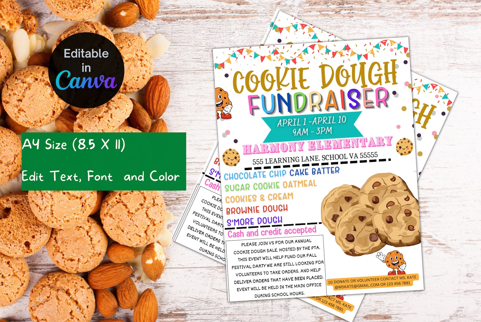 Cookie Dough Fundraiser Flyer, School PTA PTO Fundraising, Church ...
