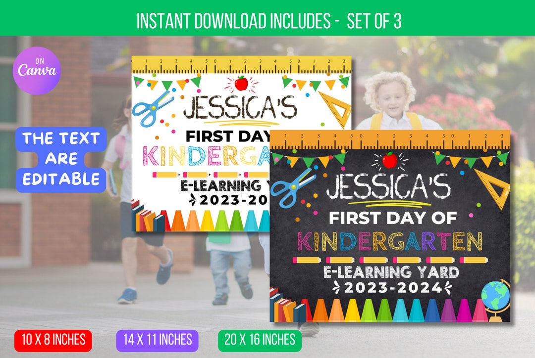 EDITABLE First Day of Kindergarten, First Day of School Sign ...