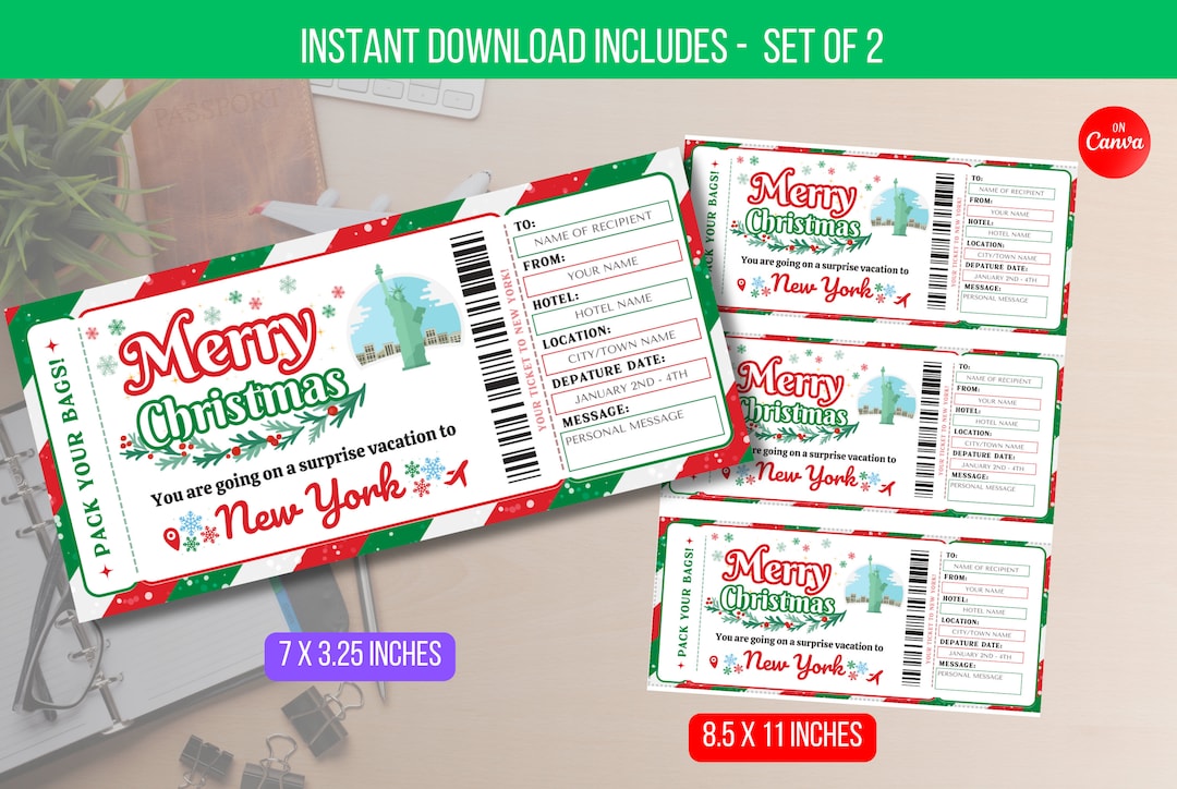 EDITABLE Christmas Boarding Ticket Template Flyer, Christmas Surprise ...