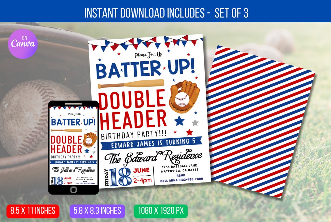 EDITABLE Batter up Invite Baseball Birthday Party Invitation, Kids ...